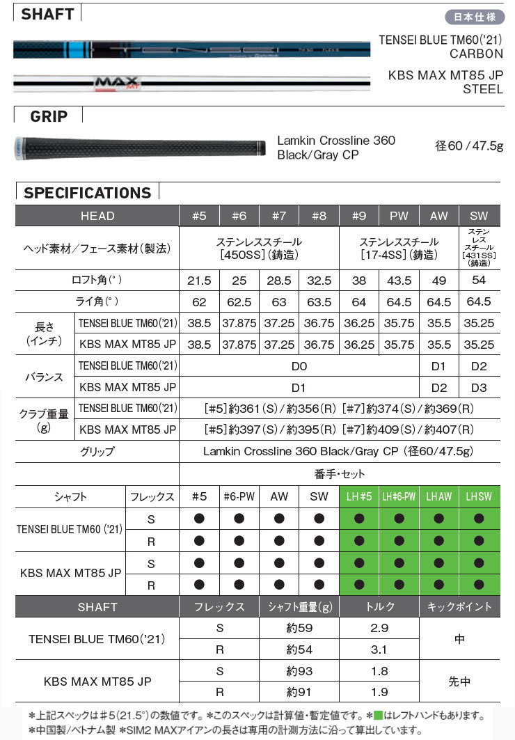 SIM2 MAX アイアン AW SW 2本セット KBS MAX MT 85 JP R 2021 スチール 日本仕様(テーラーメイド)｜売買 ...