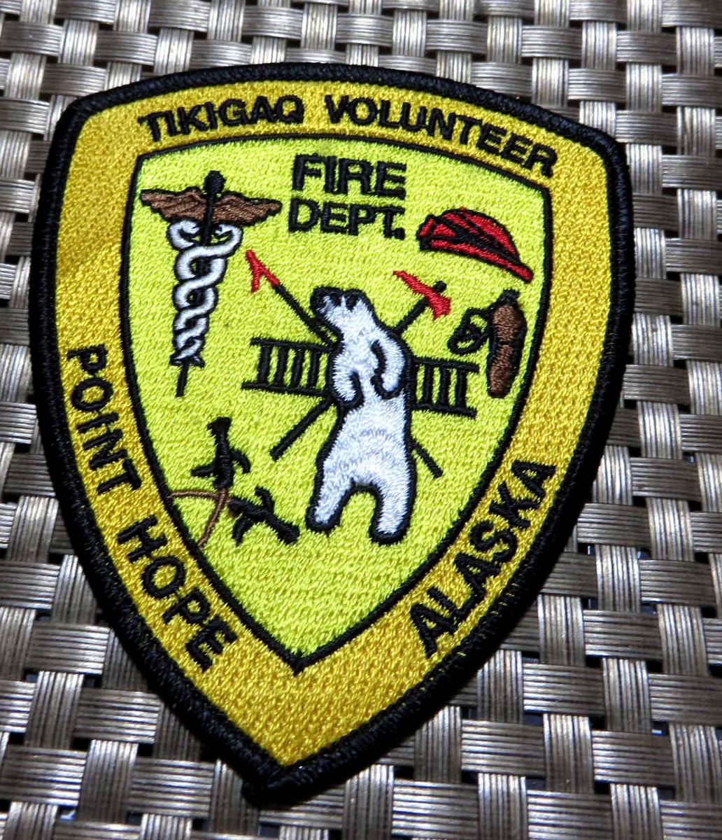 黄 USアラスカ アメリカPoint Hope Alaska. Tikigaq 消防 ホッキョクグマ 北極熊 シロクマ しろくま 白熊 刺繍 ...