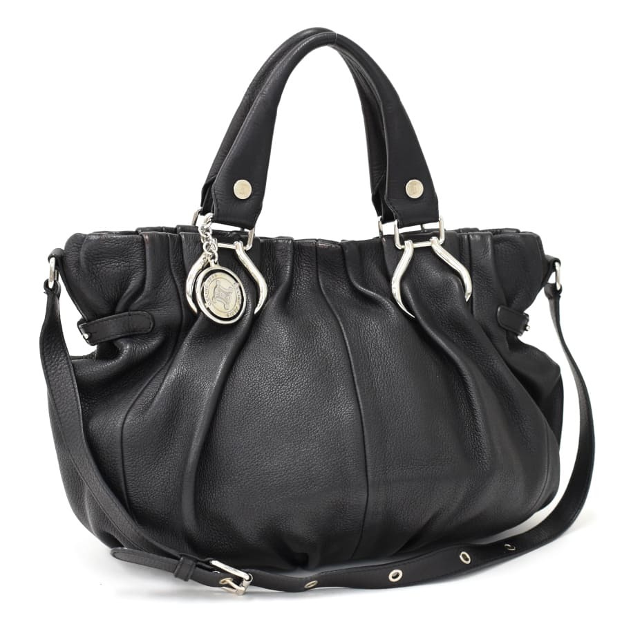 1円 極 CELINE セリーヌ 2WAYハンドバッグ ショルダー マカダム ロゴ サークルチャーム付き レザー ブラック Cmre(かばん ...