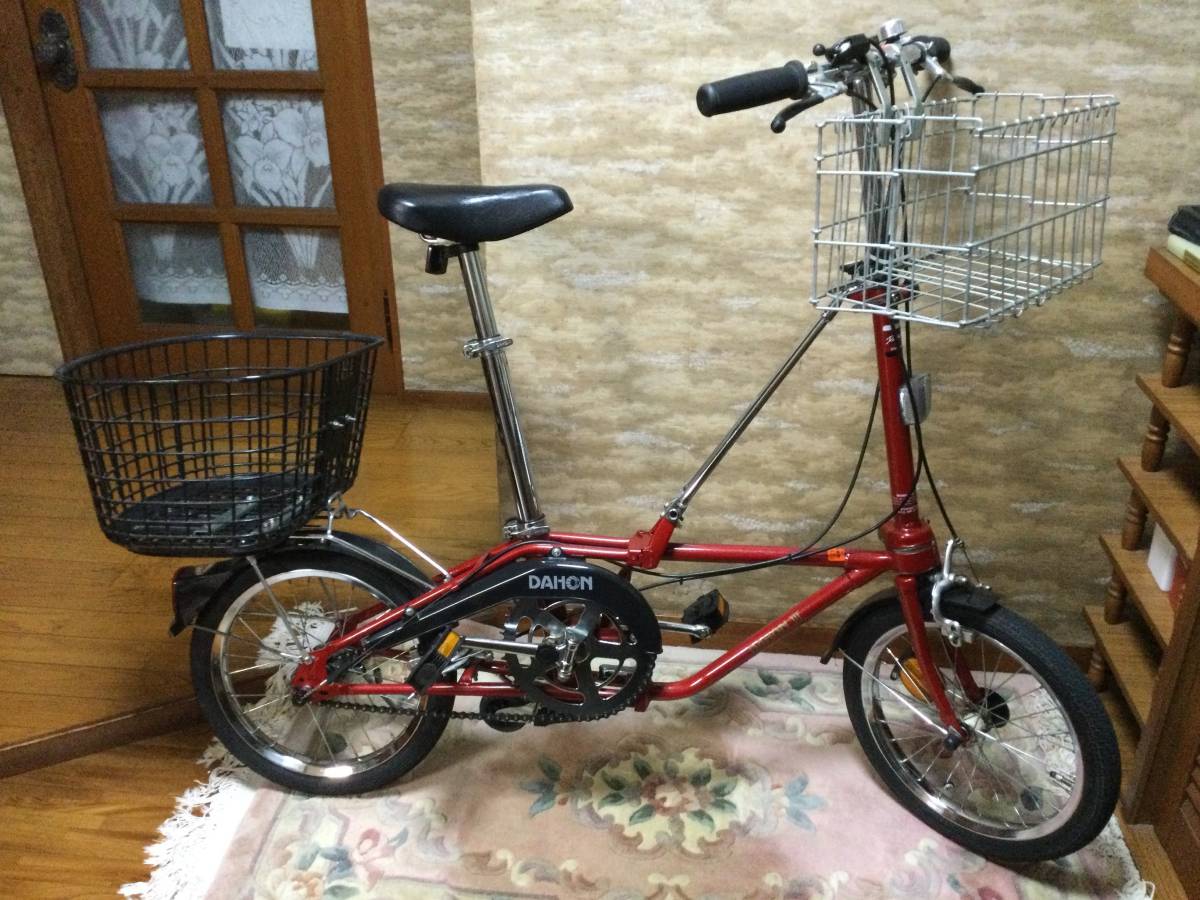 1円~スタート OLD DAHON Ⅲ ダホン 3速 ヴィンテージ ワインレッド 埼玉県川越市引取限定 カゴ2個付き 現状品(16インチ ...