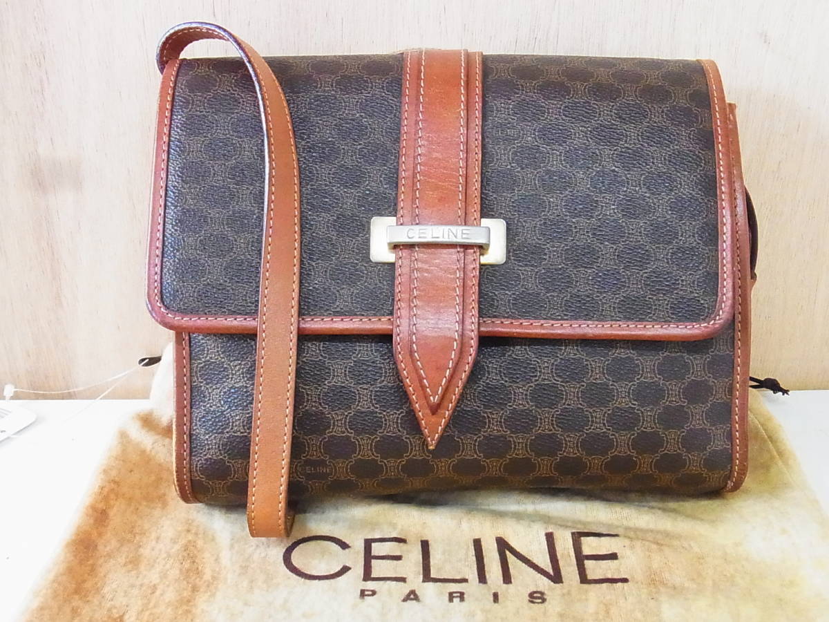 TS CELINE セリーヌ ビンテージ ロゴバックル マカダム柄 レザーショルダーバッグ 鞄 茶(ショルダーバッグ)｜売買されたオークション ...