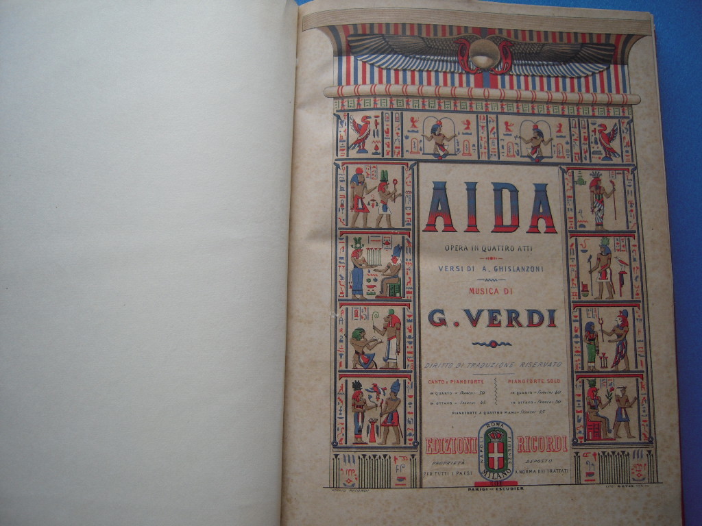 「ヴェルディ オペラ楽譜『アイーダ Aida』ボーカルスコア 1871/72 初版」 本、雑誌