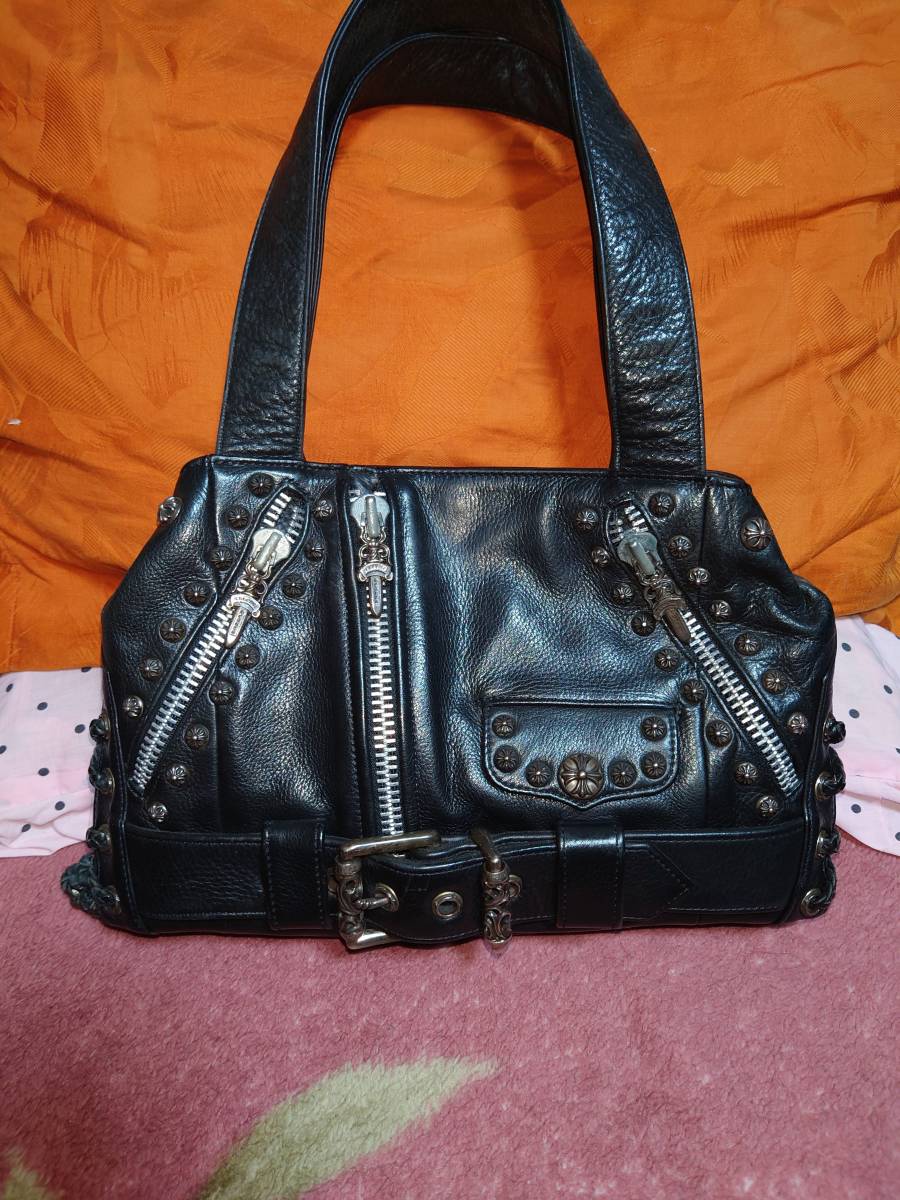 クロムハーツ/Chrome Hearts JJ DEAN SMALL/JJディーン スモール クロスボール レザーライダースハンドバッグ ...