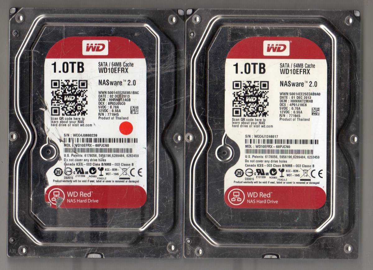 SATA 3.5インチHDD 1.0TB×2個セット 計 2.0TB 2000GB Western WD10EFRX-68PJCN0 WD ...