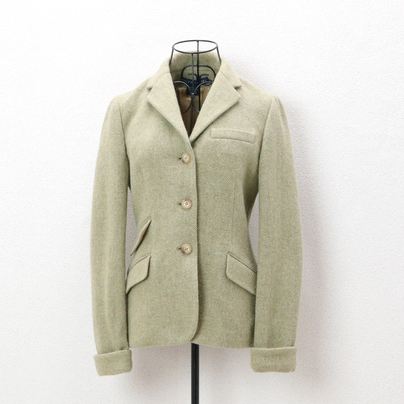 1円 HR0277 RALPH LAUREN ラルフローレン テーラードジャケット レディース ヘリンボーン ウール グリーン系 6 ...