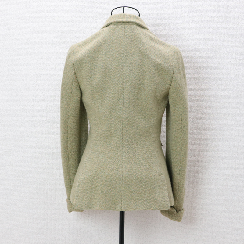 1円 HR0277 RALPH LAUREN ラルフローレン テーラードジャケット レディース ヘリンボーン ウール グリーン系 6 ...