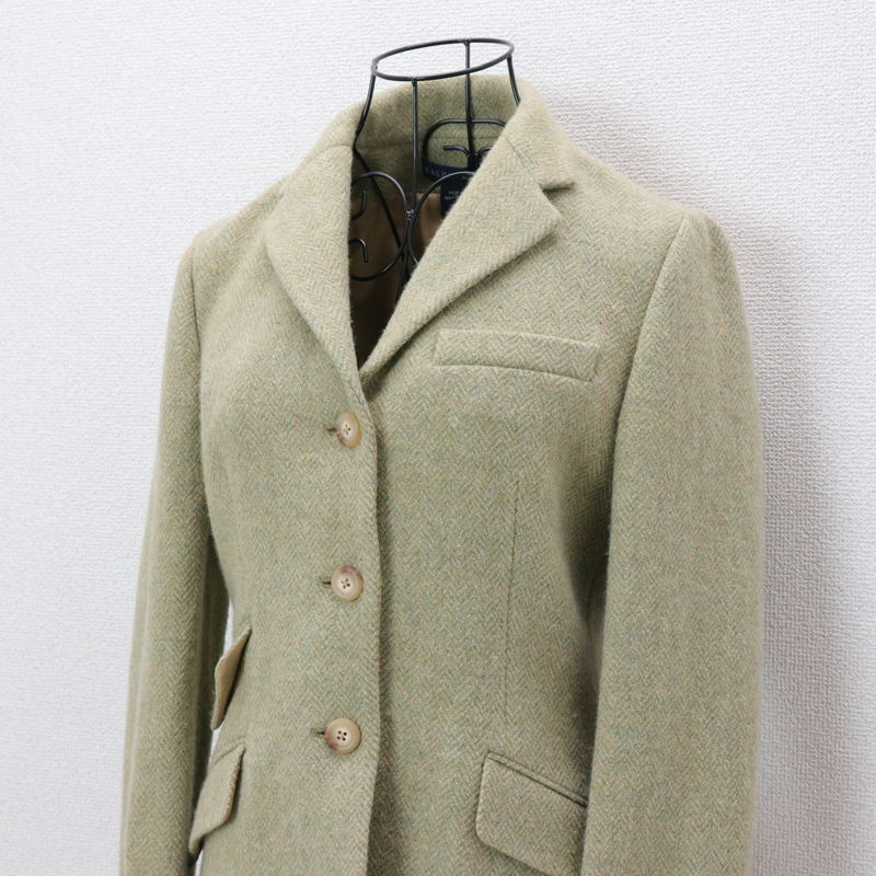 1円 HR0277 RALPH LAUREN ラルフローレン テーラードジャケット レディース ヘリンボーン ウール グリーン系 6 ...