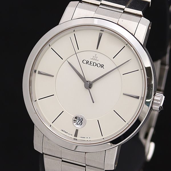 1円 稼働 正規 セイコー クレドール 4L75-00D0 870037 SS デイト アイボリー系文字盤 メンズ腕時計 MIK ...