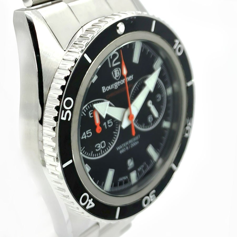 1円 正規品 BOURGEONNER 世界限定 660FT 200M防水 2つ目クロノグラフ ねじ込みリューズダイバーズ回転ベゼル腕時計メンズ ...