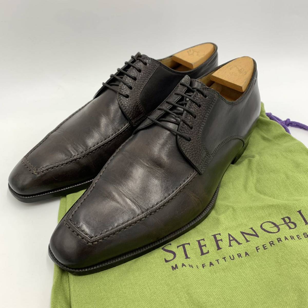 F 高級感溢れる 洗練されたデザイン 'STEFANOBI ステファノビ' 本革 ビジネスシューズ 革靴 Vチップ SIZE:7 25.0 ...