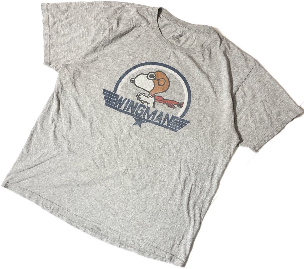 PEANUTS ピーナッツ WINGMAN ロゴ スヌーピー プリント クルーネック 半袖Tシャツ グレー L(イラスト、キャラクター)｜売買 ...