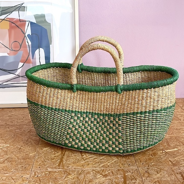 Volga oval basket green ボルガバスケット ブルキナバスケット かごバッグカゴおしゃれ緑柄(バスケット、かご)｜売買され ...