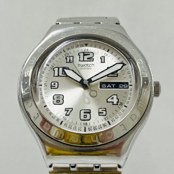 V223-I34-3945 Swatch スウォッチ IRONY アイロニー 腕時計 SR626SW 自動巻き デイデイト シルバー メンズ腕 ...
