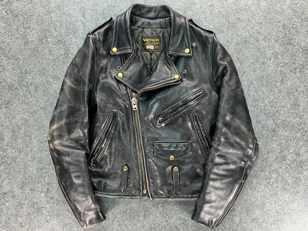 Wk793 USA製 VINTAGE VANSON LEATHER バンソン 本革 レザー ブルゾン ライダース ダブル ジャケット リアルレザー 黒 36(ライダースジャケット)｜売買された ...