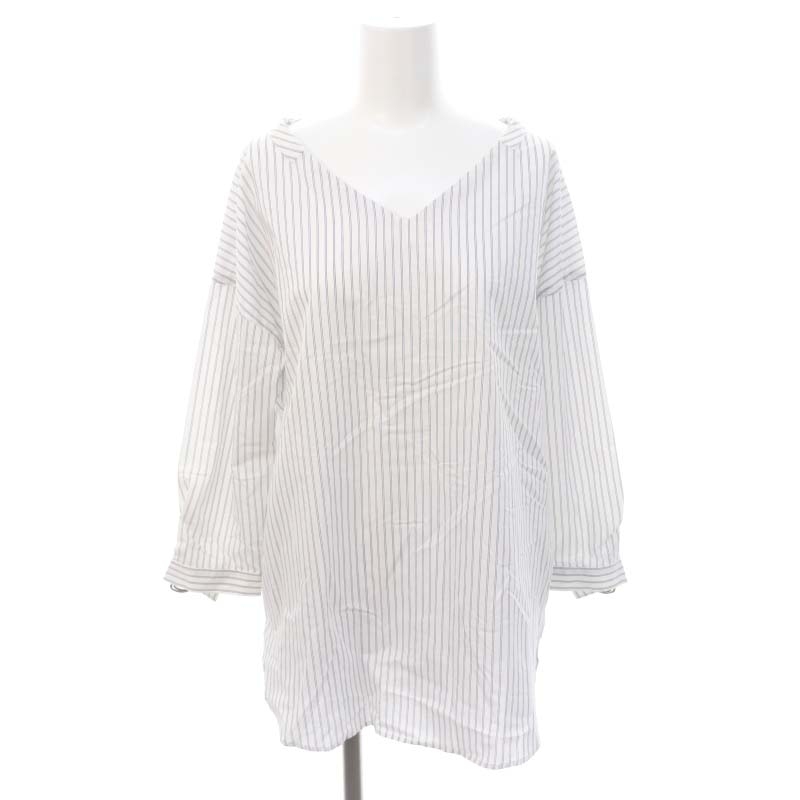 ロートレアモン LAUTREAMONT Vネックストライプブラウス 長袖 チュニック丈 40 白 青 ホワイト ブルー /MI OS レディース(トップス)｜売買されたオークション情報 ...