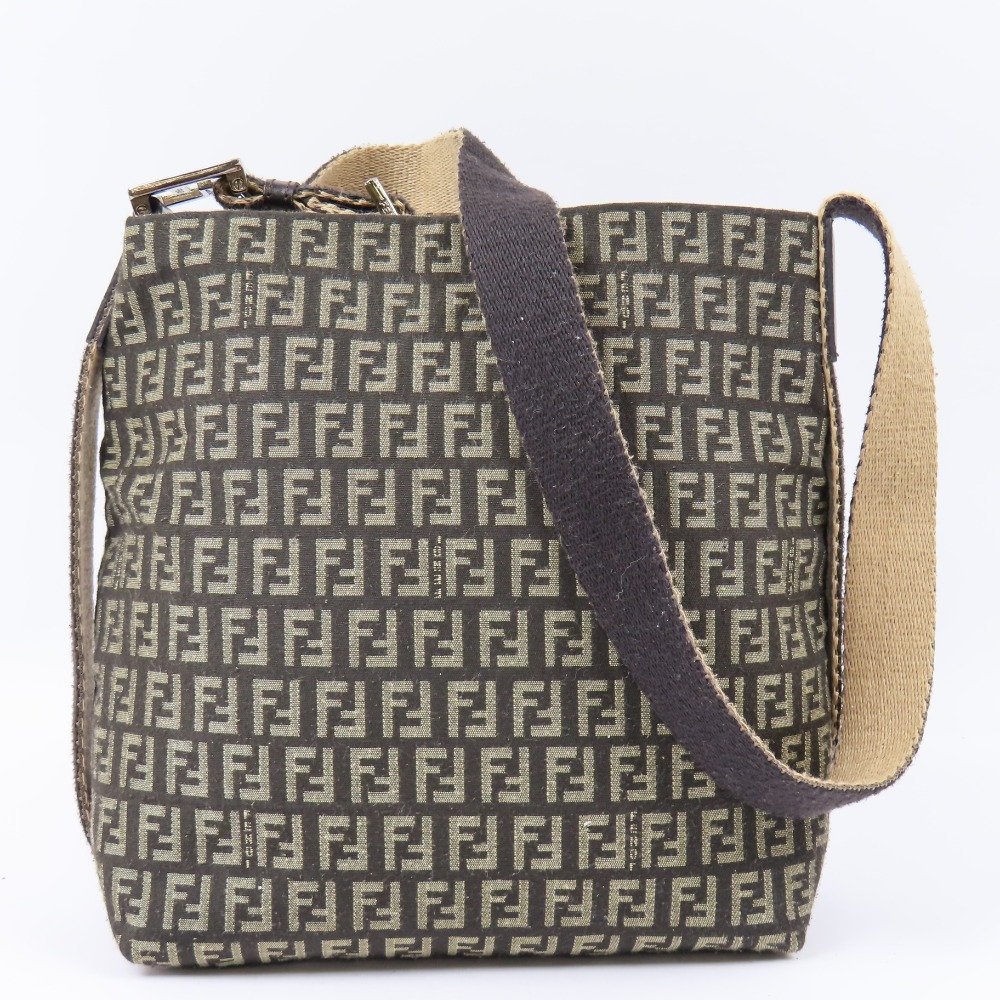 69339 1円スタート FENDI フェンディ 極 ズッキーノ 斜め掛けOK ヴィンテージ ショルダーバッグ キャンバス ブラウン ...