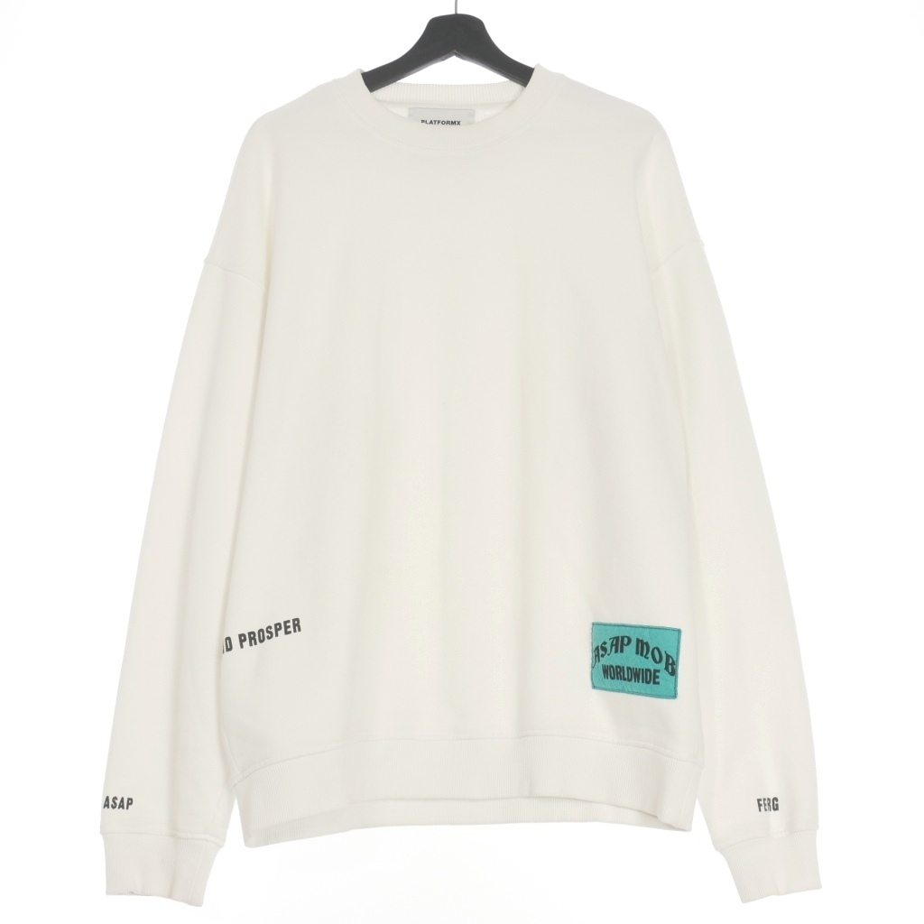 プラットホームエックス PLATFORMX ASAP FERG Hamilton Heights スウェット トレーナー 長袖 L ホワイト ...