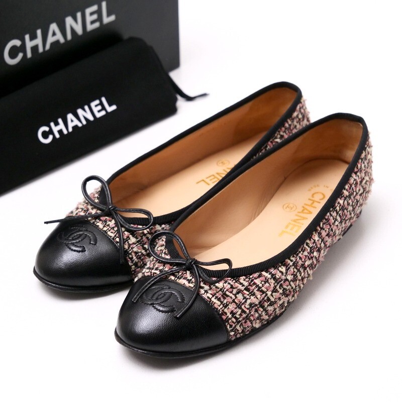 MG9626 イタリア製 CHANEL シャネル 13P G02819 ツイード バレリーナ 36 23cm相当 CC ココマーク レザー切替 フラットシューズ パンプス(23.0cm)｜売買 ...