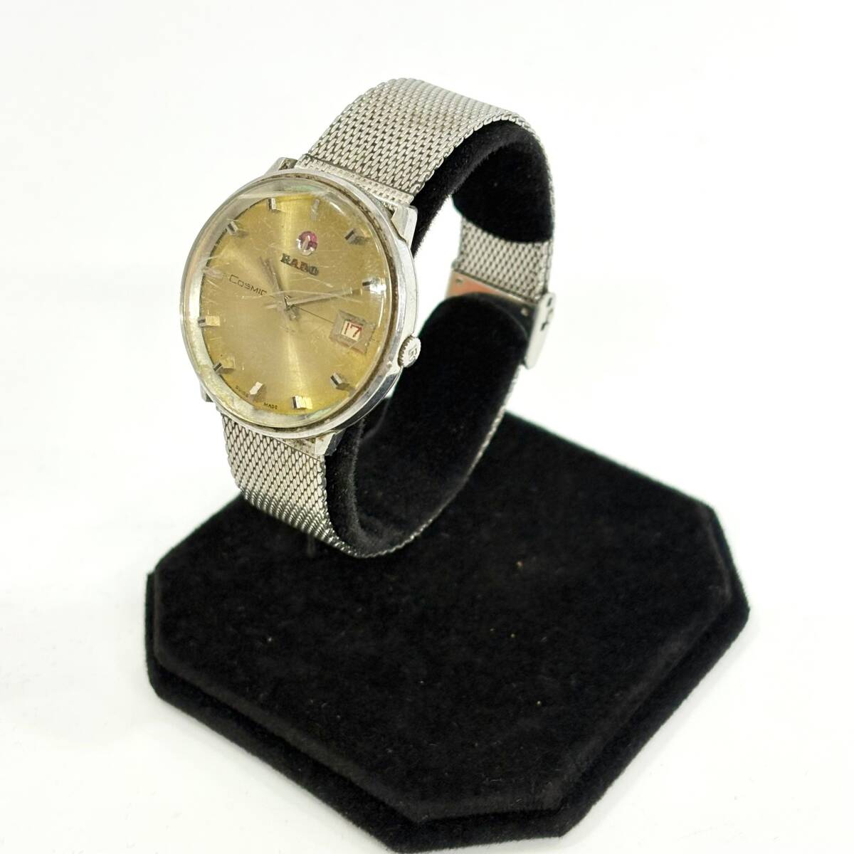 1円〜 実働 RADO ラドー COSMIC コスミック 3針 腕時計 自動巻き メンズ ゴールド文字盤 ベルト シルバー デイト YK ...