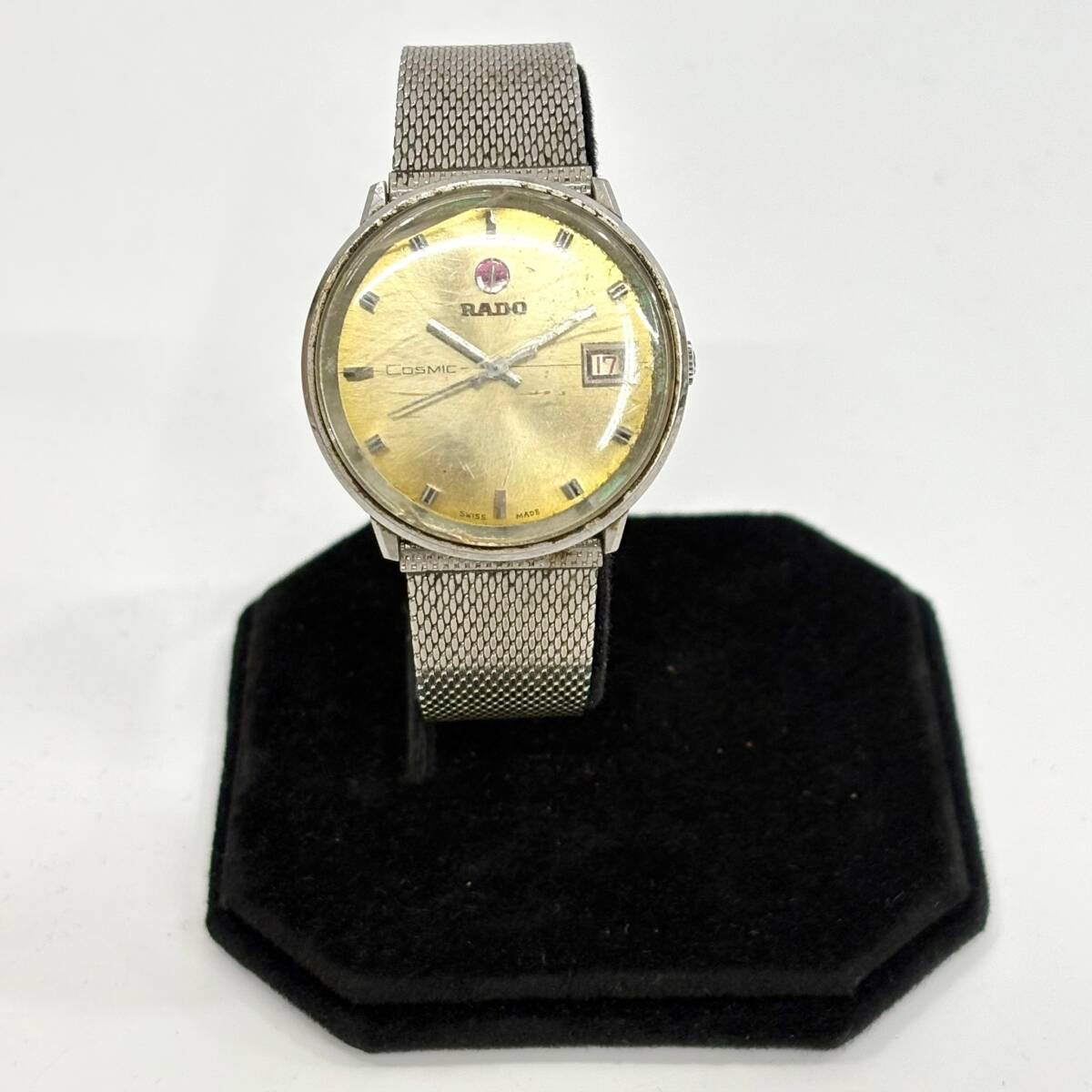 1円〜 実働 RADO ラドー COSMIC コスミック 3針 腕時計 自動巻き メンズ ゴールド文字盤 ベルト シルバー デイト YK ...