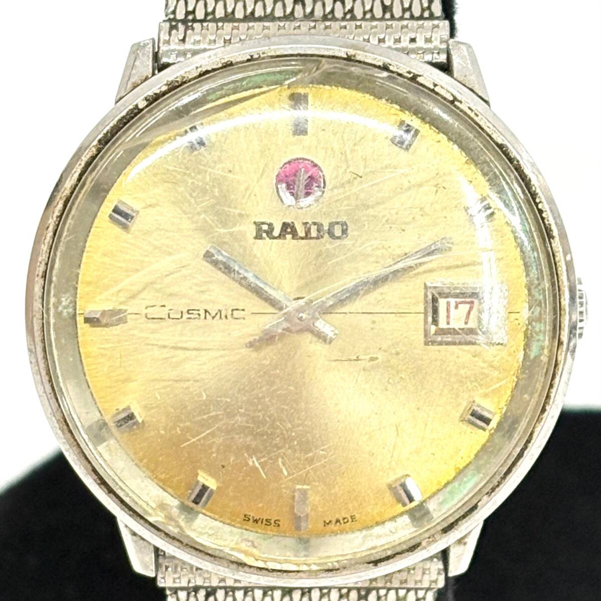 1円〜 実働 RADO ラドー COSMIC コスミック 3針 腕時計 自動巻き メンズ ゴールド文字盤 ベルト シルバー デイト YK ...