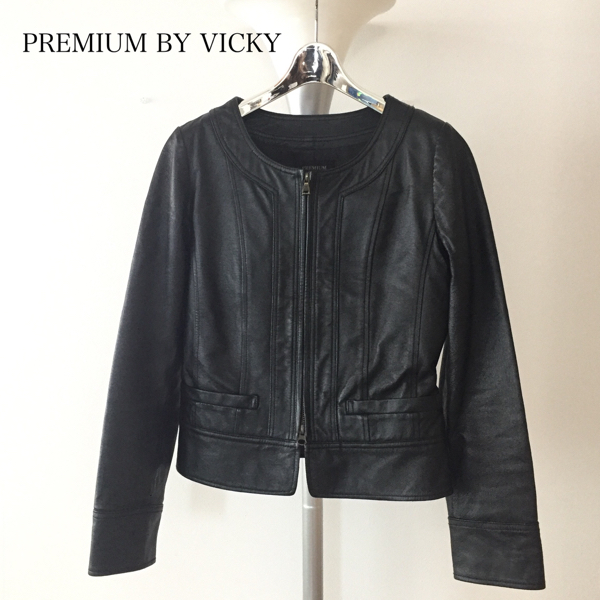 PREMIUM BY VICKY 豚革ノーカラージャケット 黒定価5万(ジャケット、上着)｜売買されたオークション情報、yahooの商品情報をアーカイブ公開 - オークファン（aucfan.com）