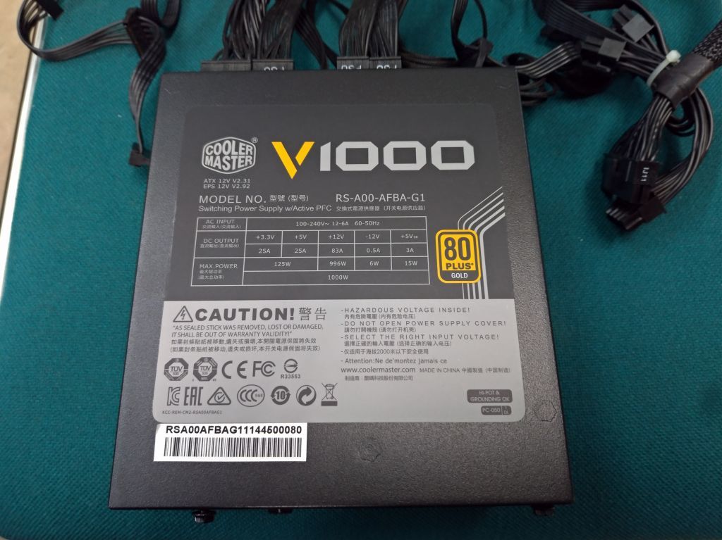 CoolerMaster V1000 1000W 電源 RS-A00-AFBA-G1 ジャンク クーラーマスター(950w～)｜売買されたオークション情報、yahooの商品情報をアーカイブ公開 ...