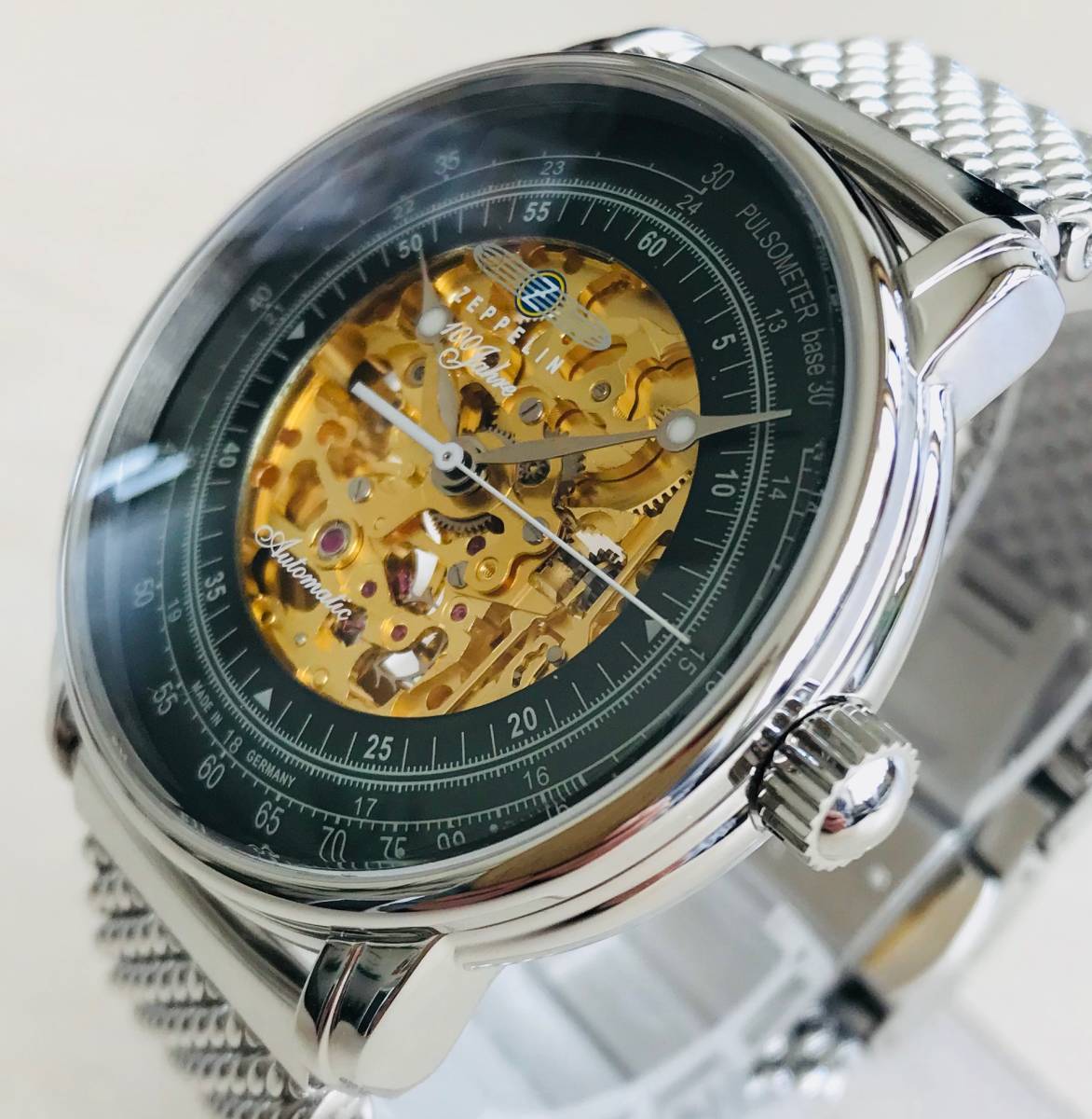ツェッペリン ZEPPELIN スケルトン グリーン 100周年記念モデル 8656M-4 自動巻 メンズ 腕時計(3針（時、分、秒）)｜売買 ...