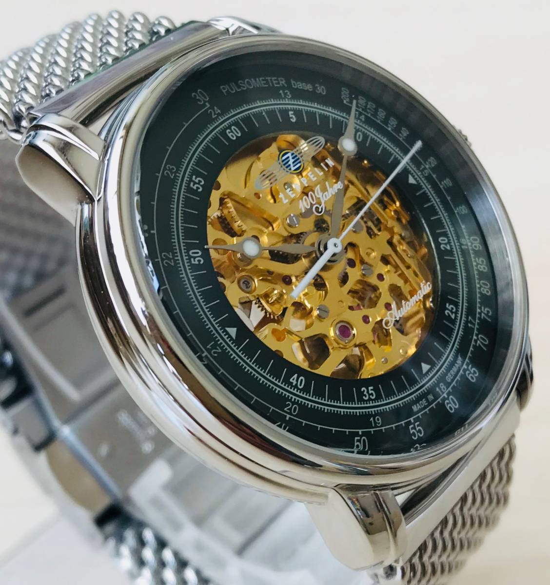 ツェッペリン ZEPPELIN スケルトン グリーン 100周年記念モデル 8656M-4 自動巻 メンズ 腕時計(3針（時、分、秒）)｜売買 ...