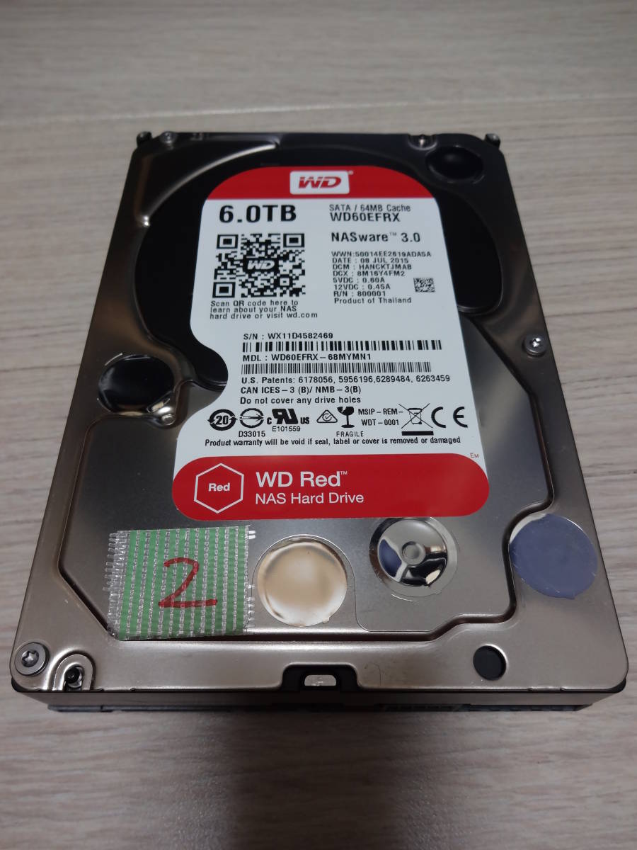 Western Digital Red WD60EFRX-68MYMN1 NASware 3.0 6TB 使用時間少 22回 432時間 ...
