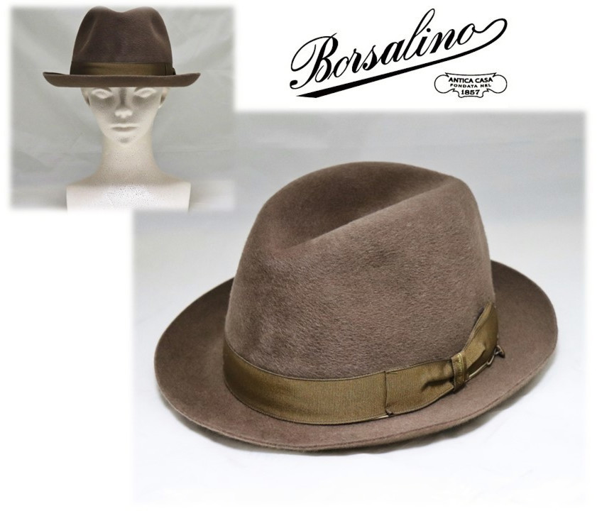 132 000円 イタリア製 Borsalino ボルサリーノ CERVELT セルベルト 最高級フェルトハット 59cm(ソフト帽)｜売買さ ...
