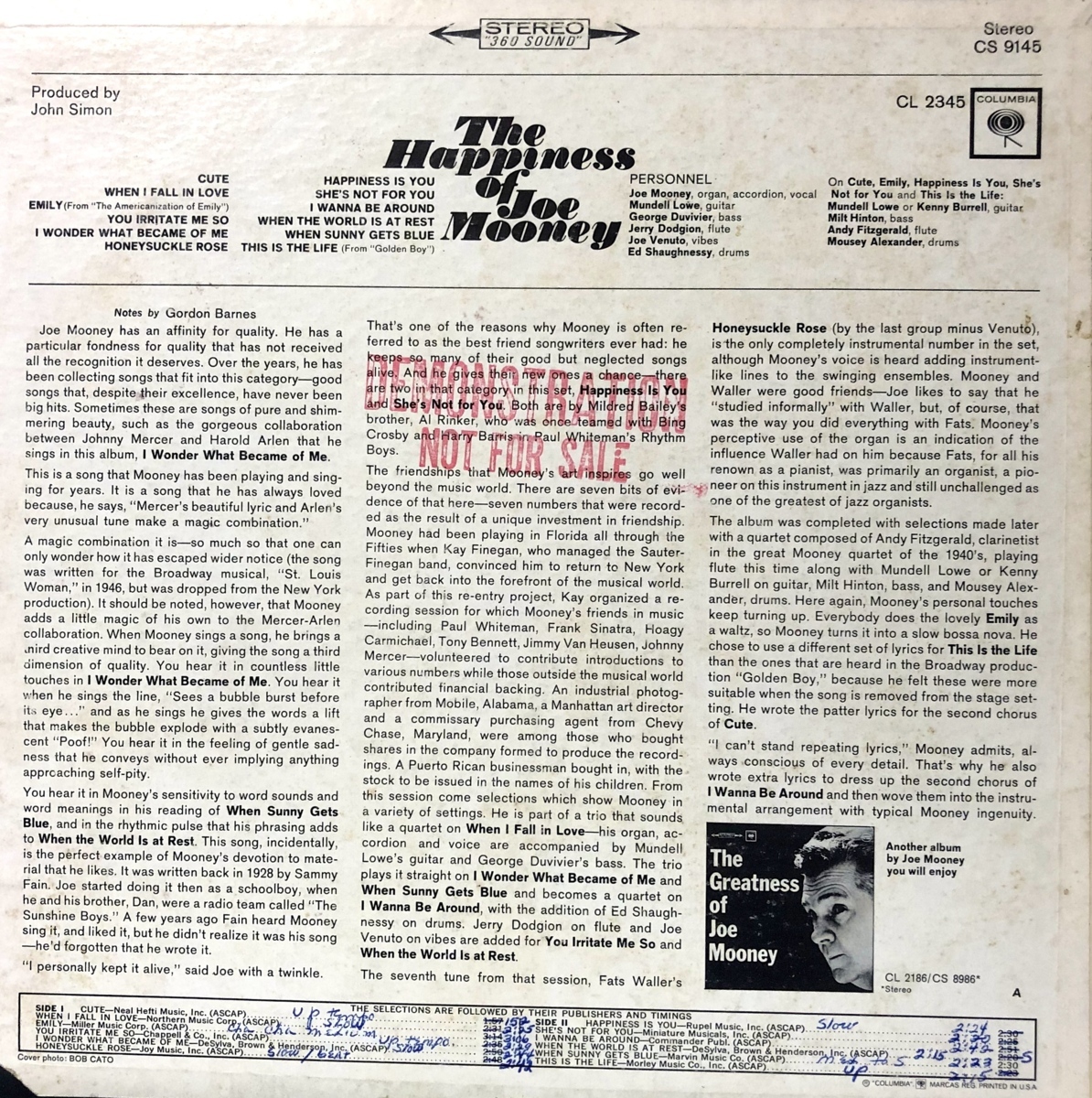 JAZZ VOCAL LP/US ORIG./2EYE/JOE MOONEY/THE HAPPINESS OF JOE MOONEY/I ...