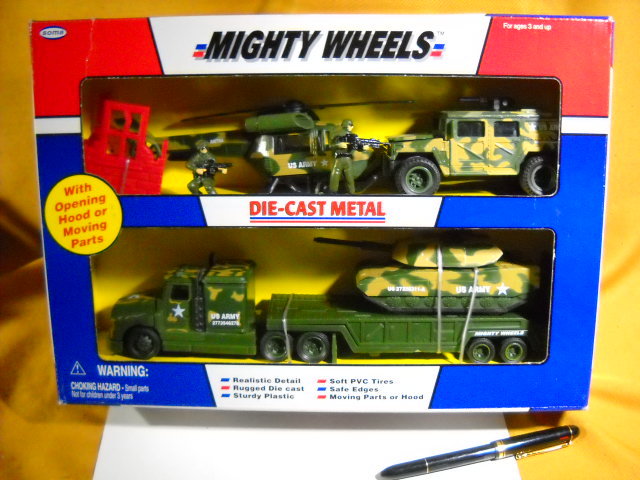 MIGHTY WHEELS U.S.ARMY機動部隊セット ダイキャスト製ミニカー超破格価 HUMMER/HMMWV 戦闘ヘリ 戦車 戦車運搬 ...