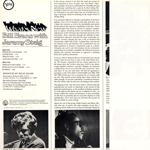 LP BILL EVANS WITH JEREMY STEIG/ビルエヴァンス/WHAT'S NEW/EDDIE GOMEZ/MARTY ...