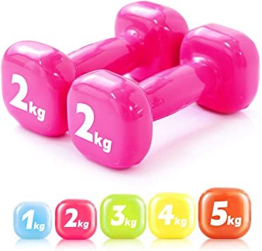 2kg×2個/ピンク 2個セット ダンベル 1kg/2kg/3kg/4kg/5kg POPなカラー 高耐久性 安全設計(バーベル、ダンベル ...