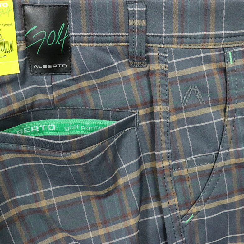 1円/秋冬/ALBERTO/50サイズ/美脚パンツ Water Repellent 撥水 通気性 ストレッチ チェック ティー用ポケット ...