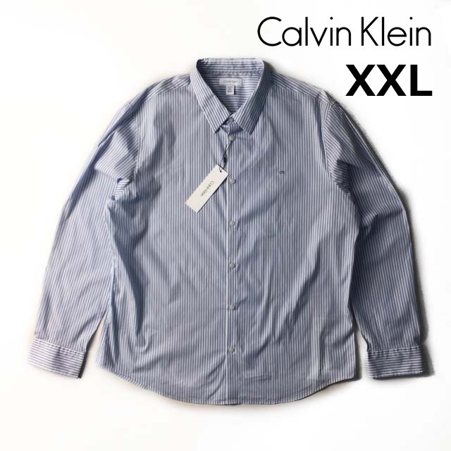 1円 売切 正規 Calvin Klein 長袖 ワイシャツ US購入 上質 CK ロゴ刺繍 胸ポケット MOVE365 XXL 水色 ストライプ柄 181215-80(長袖シャツ)｜売買され ...