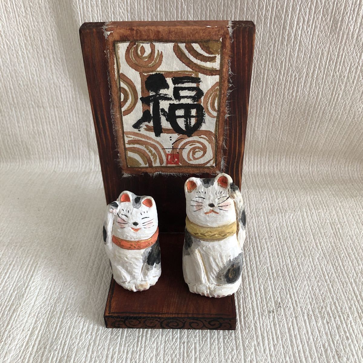 e285-60 招き猫 飾り 置物 福 親子招き猫 縁起物 台座付き 陶器 土人形 ねこ ネコ(和風)｜売買されたオークション情報、yahooの商品情報をアーカイブ公開 - オークファン ...