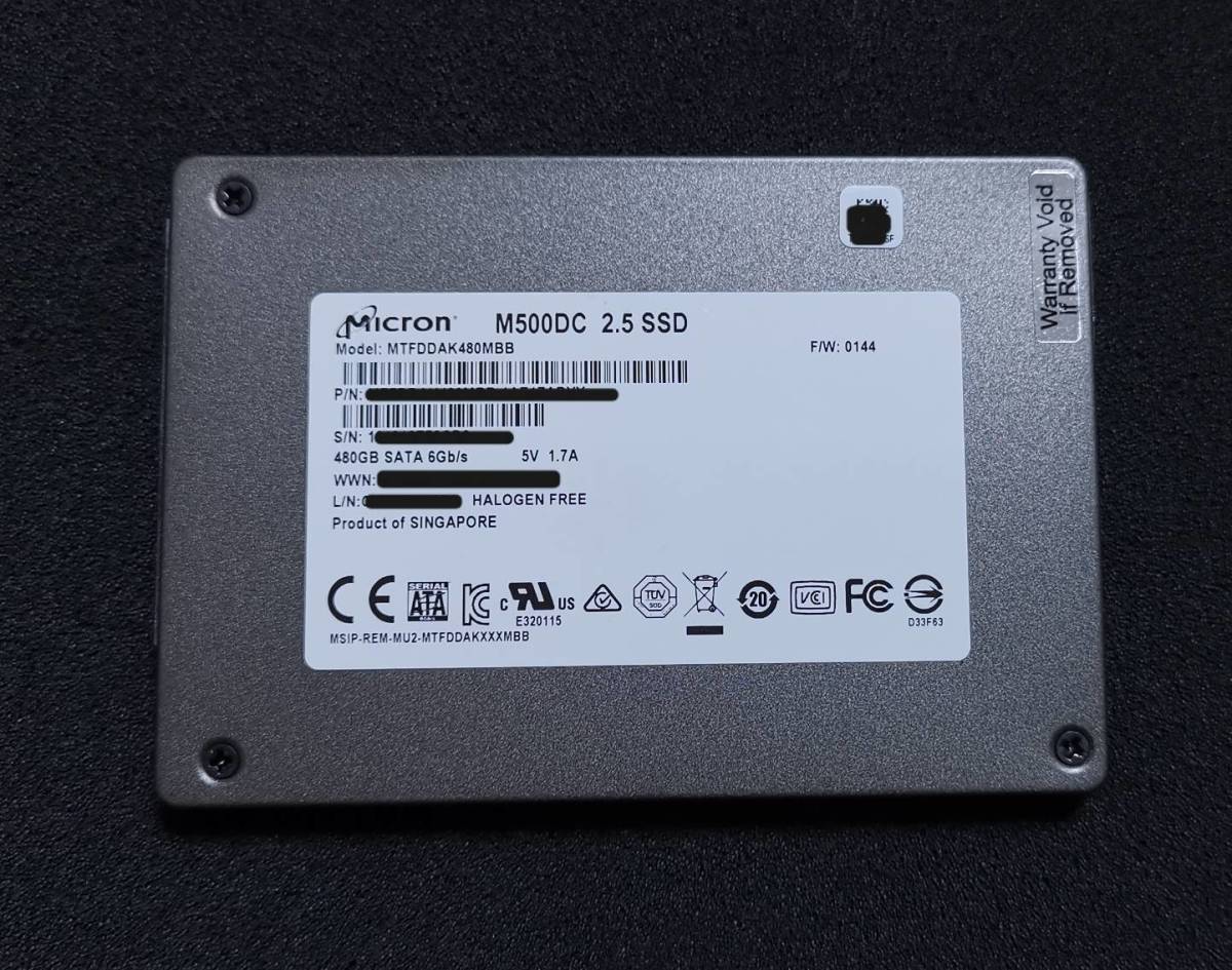 Micron M500DC 2.5inch MLC チップSSD 480GB MTFDDAK480MBB SATA 使用時間150時 5個限定 ...