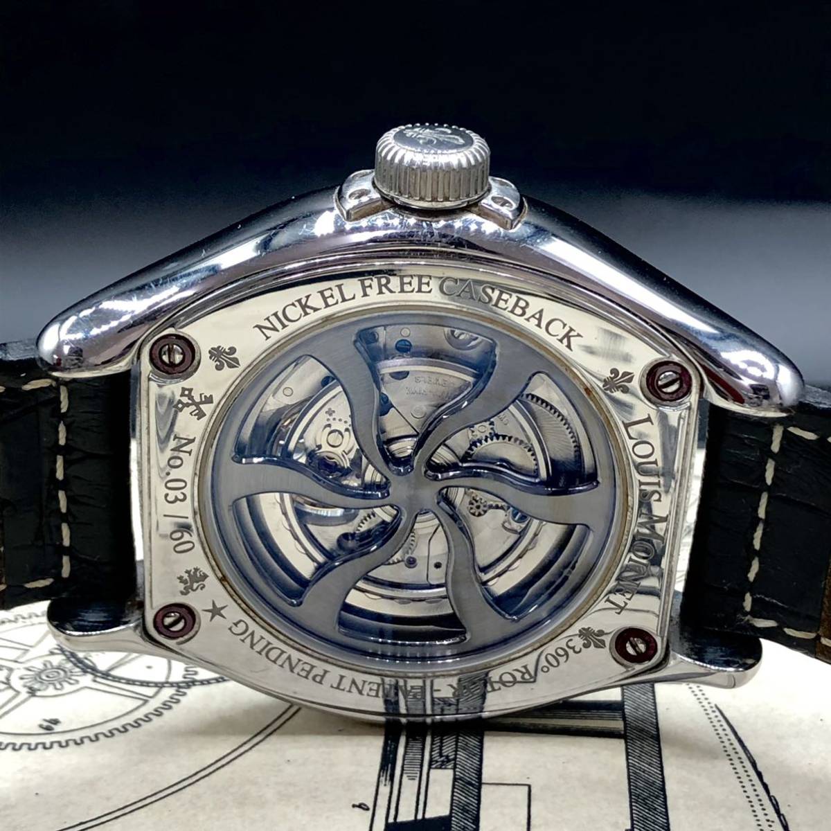 1円 1スタ LOUIS MOINET ルイ モネ SPIROSCOPE スピロスコープ 60本限定 自動巻 メンズ 腕時計 箱 純正ベルト付 ...