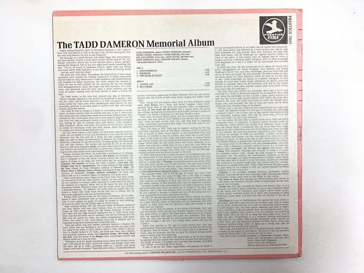 LP / TADD DAMERON / THE TADD DAMERON MEMORIAL ALBUM / US盤 3883RJ(ジャズ一般 ...