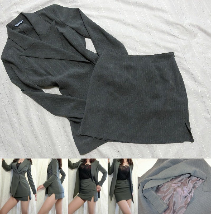 G23 おすすめ 1点のみ 格好良い2Pスーツ ストライプスーツ ミニ丈 スリット入り 美脚(スーツ(ミニスカート)一般)｜売買された ...