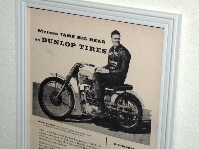 1957年 USA 洋書雑誌広告 額装品 DUNLOP A4size / 検索 Triumph TR6 トライアンフ Bud Ekins ...