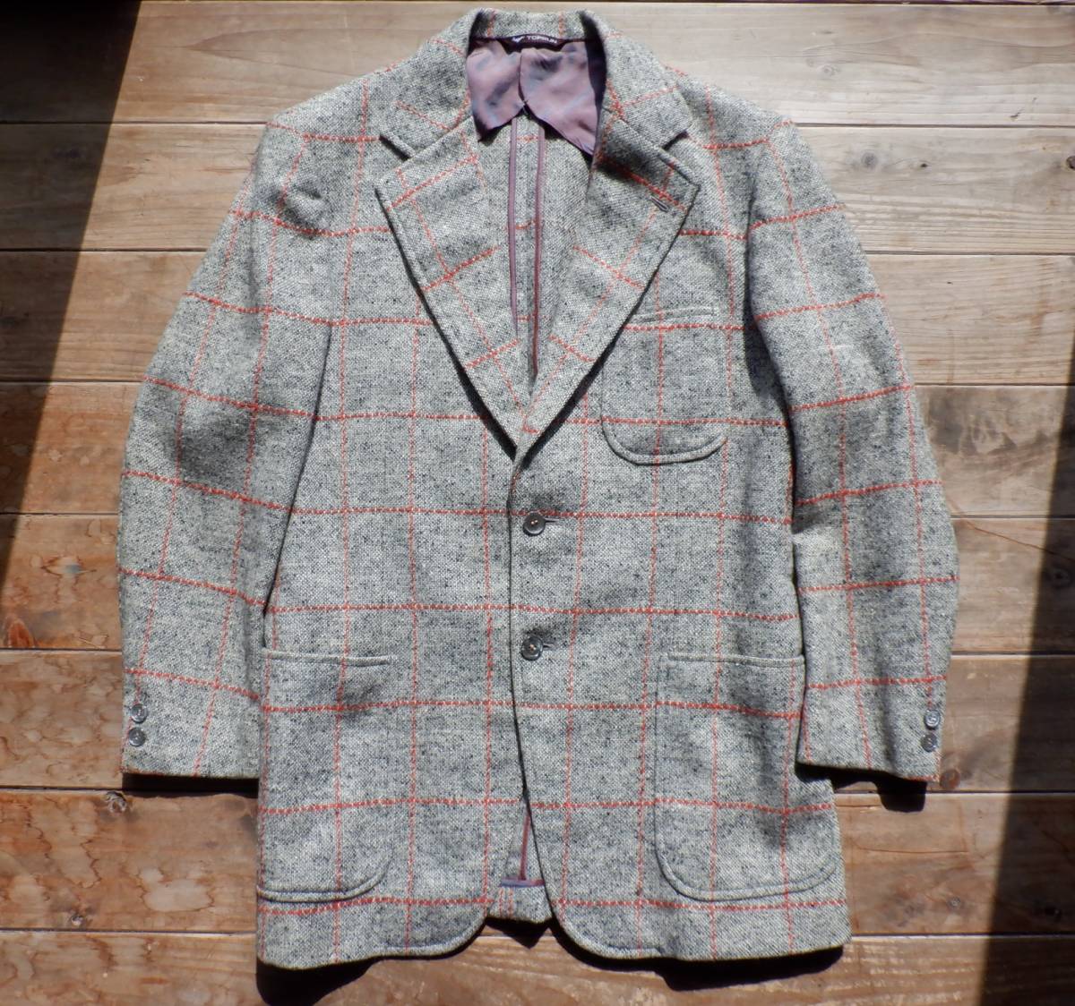 ビンテージ 70's CALEDON TWEED ツイードジャケット 2釦ブレザー チャック柄 霜降りグレー M相当 WOVEN IN ...