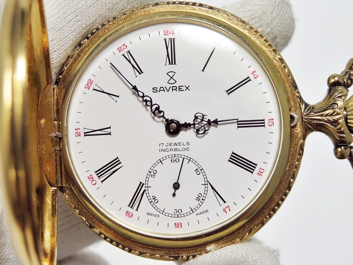 / 稼働品 SAVREX INCABLOC 17石 サブレックス ゴールド 馬 手巻き 懐中時計 白文字盤 ケース付き 003FBZI41(手巻き)｜売買されたオークション情報、yahooの ...