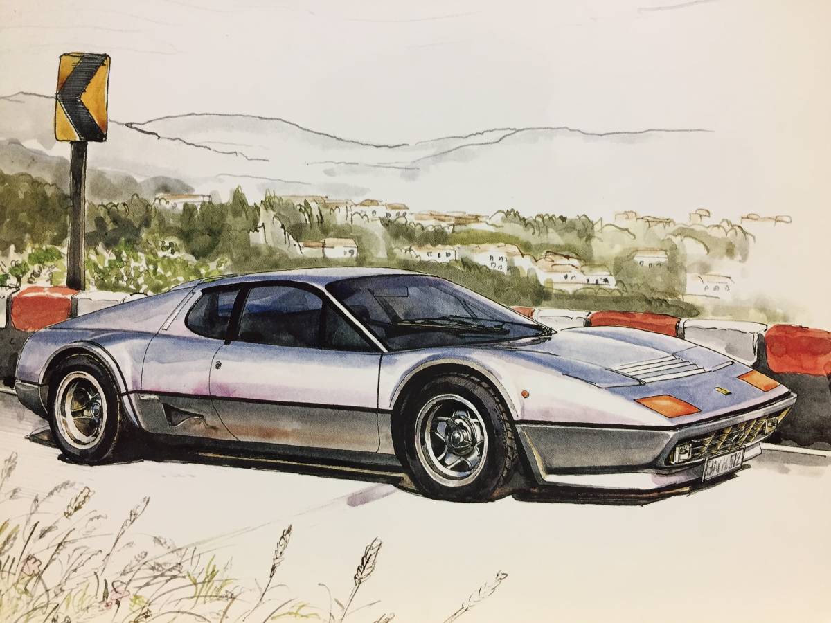 BOWイラスト フェラーリ 512BB カーマガジン サイズ 約148×104mm 表紙 Ferrari 512BB 車 絵(フェラーリ ...