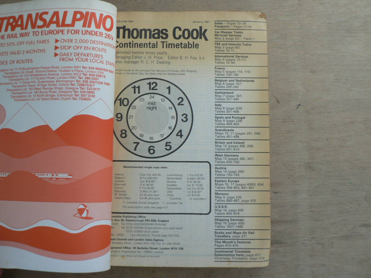 s ヨーロッパ時刻表 Thomas Cook Continental Timetable / January 1987 / トーマス クック ...