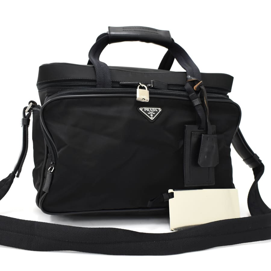 1円 極 PRADA プラダ 2wayバッグ カメラバッグ バニティ V434 三角プレート トライアングルロゴ ブラック E.Cmmr.tI ...