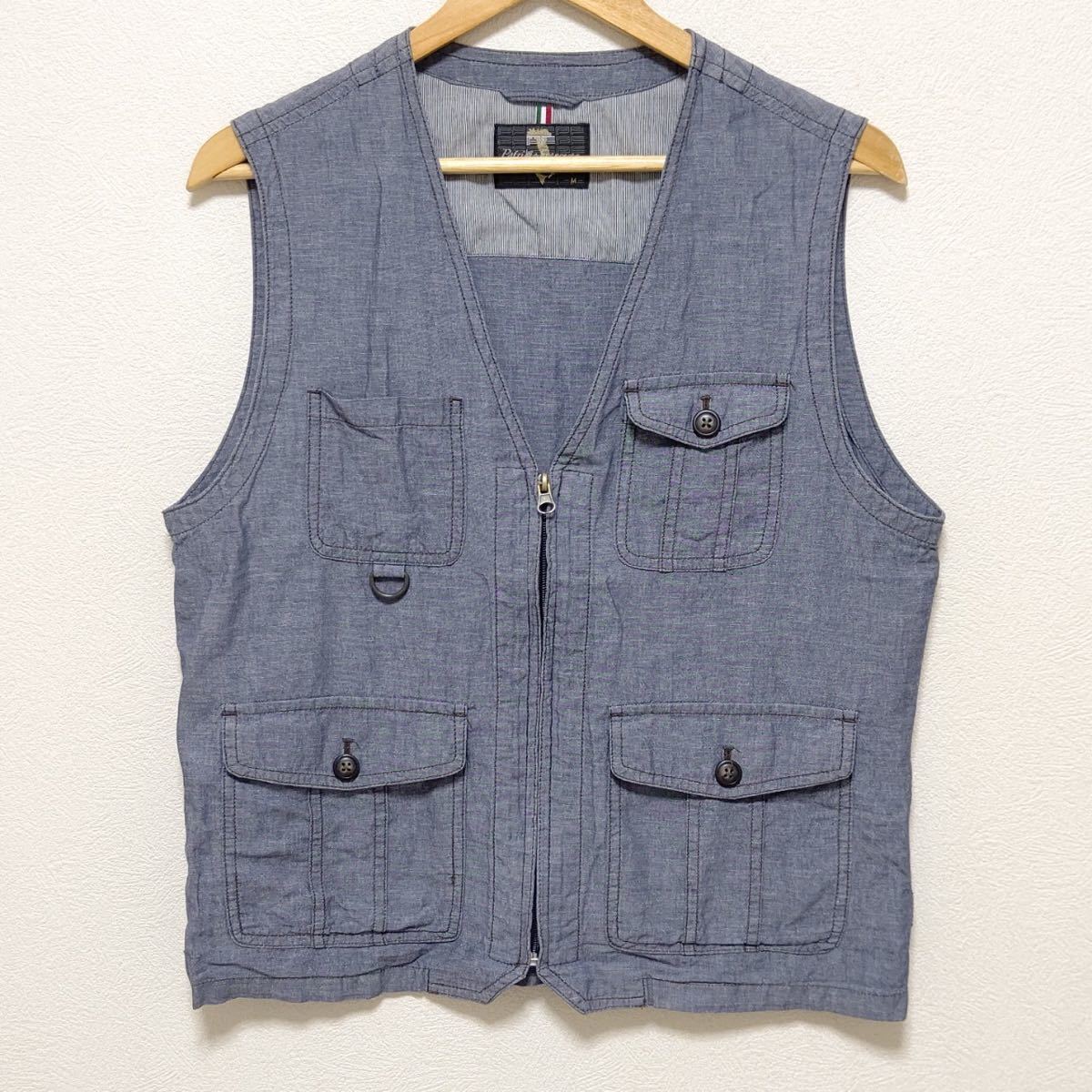Patrizio Francesca パトリツィアフランチェスカ ベスト ブルー チョッキ ジップアップ 薄手 アウトドア 綿混 釣り 上着 ...