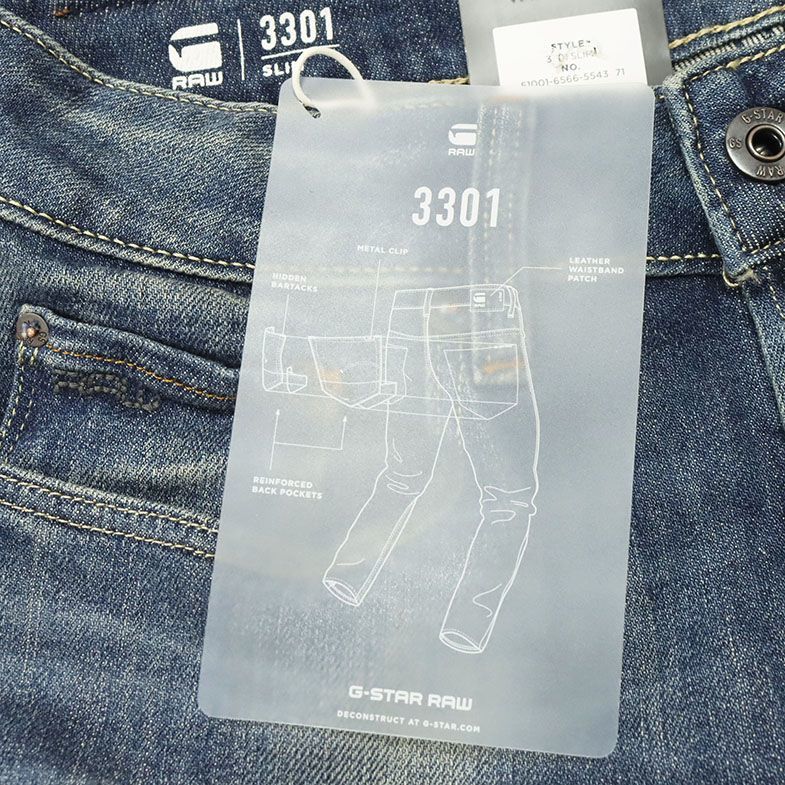 1円/G-STAR RAW/27インチ/美脚デニムパンツ 3301 SLIM 51001-6566-5543 ストレッチ ウォッシュ加工 ジーンズ /紺/ネイビー/ga246/(W28未満 ...